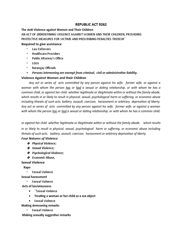 Required To Give Assistance: Republic Act 9262 | PDF | Restraining ...