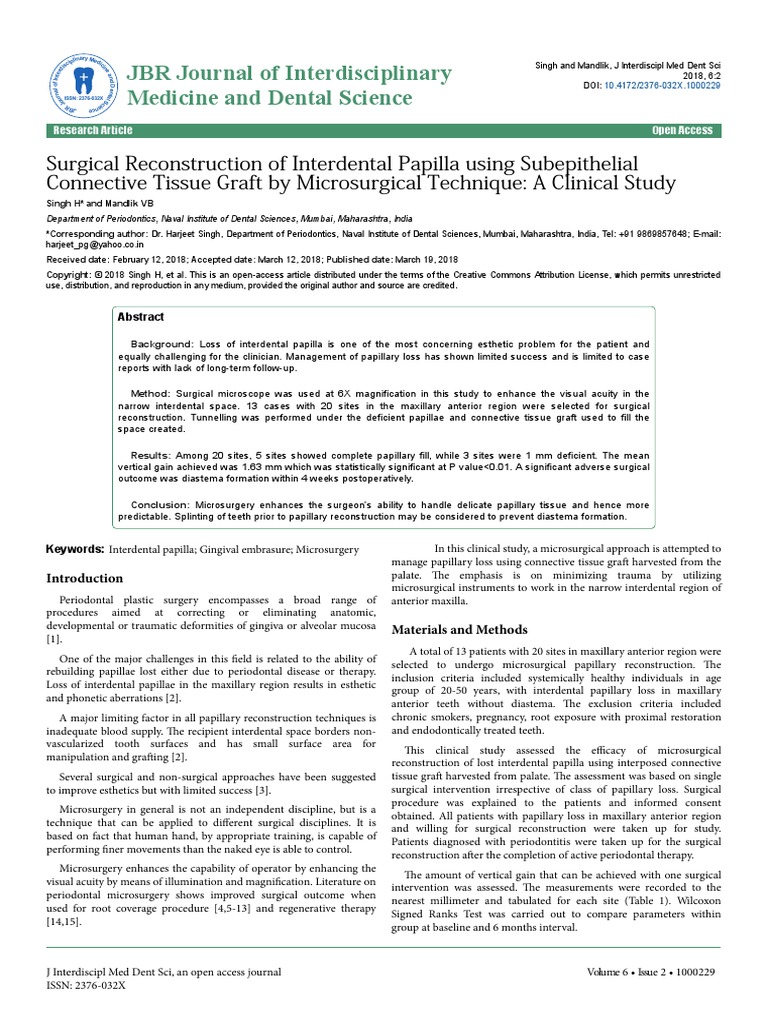 Surgical Reconstruction of Interdental Papilla Using ...
