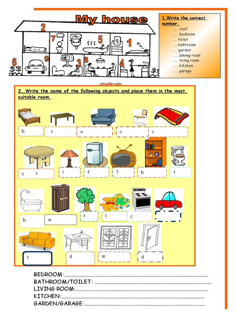 Write The Name of The Following Objects and Place Them in The Most ...