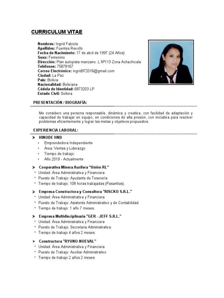 CURRICULUM - VITAE - FABIOLA Actualizado | PDF | Economias | Business