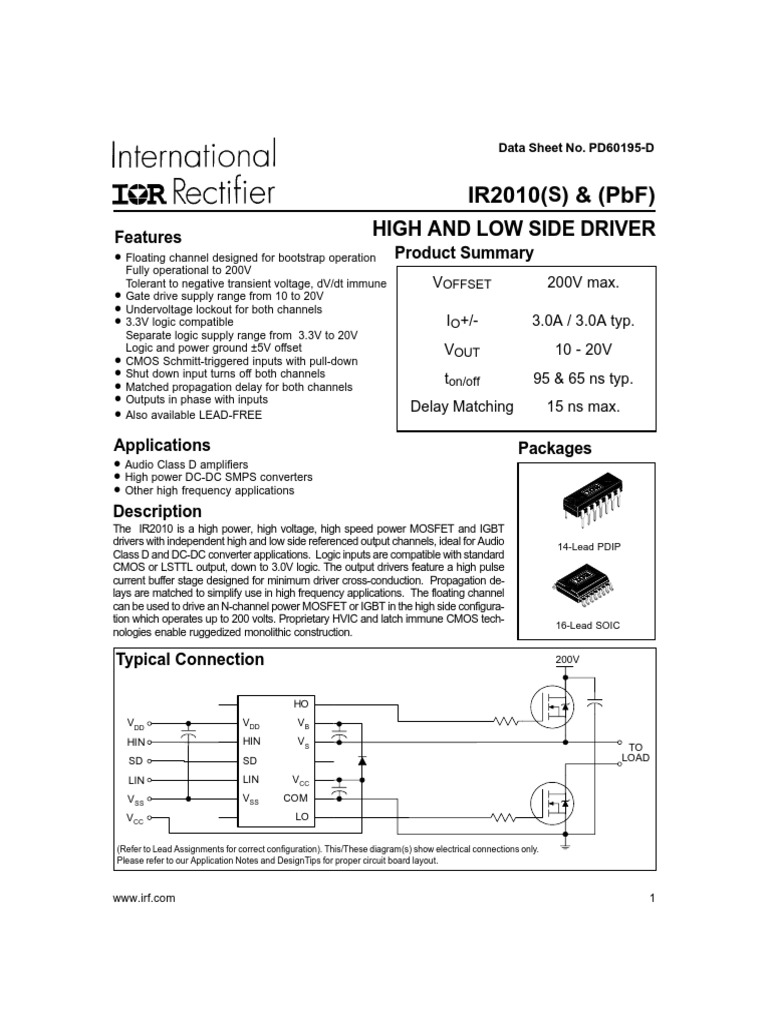 Ir2010 & (PBF) : High and Low Side Driver S | PDF | Logic Gate ...