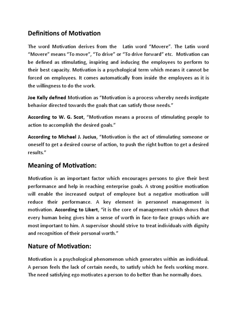 Definitions of Motivation | PDF | Motivation | Motivational