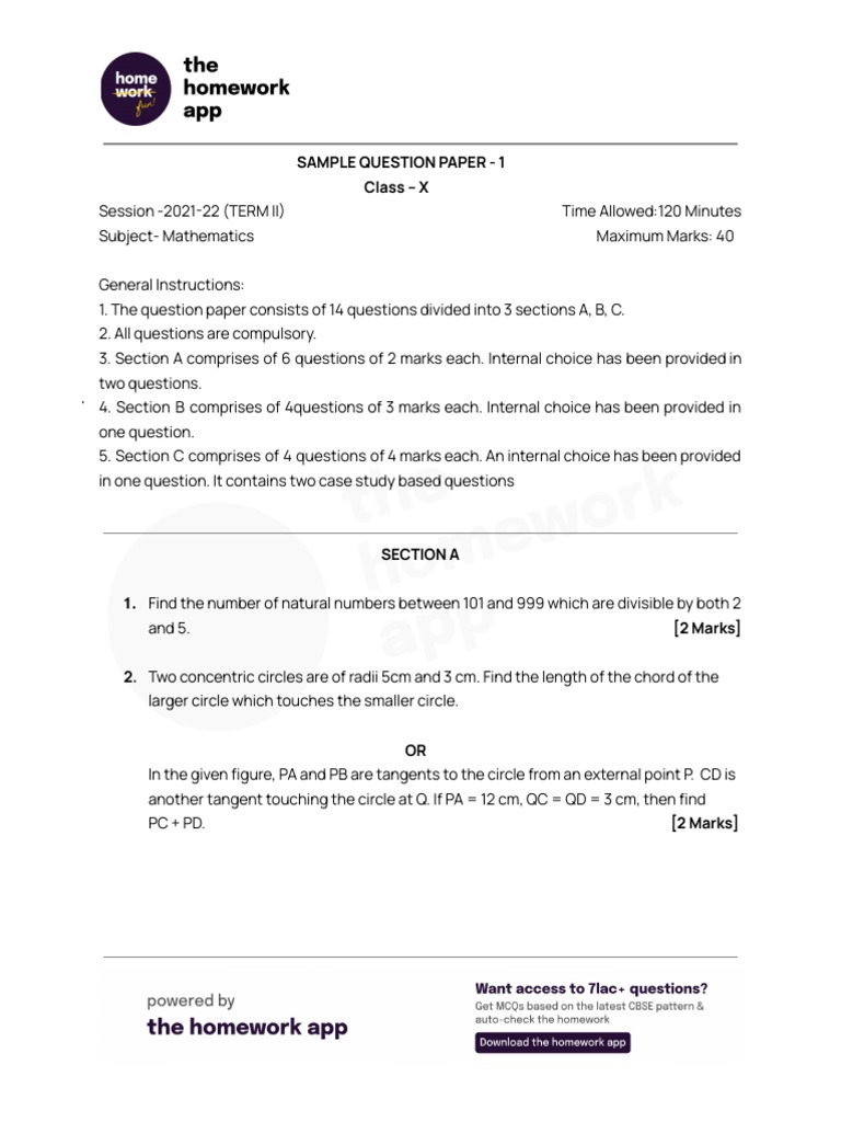 Sample Question Paper - 1 Class - X | PDF | Circle | Sphere