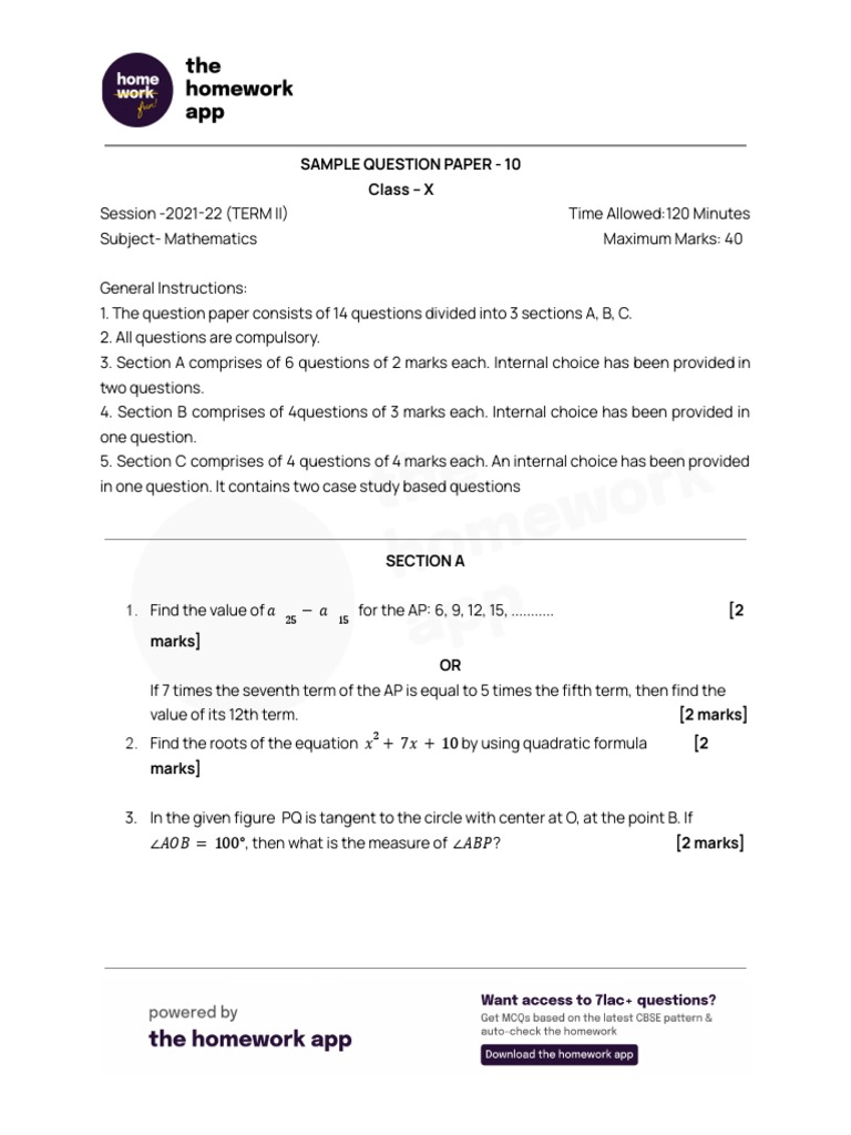 Sample Question Paper - 10 | PDF | Area | Geometry