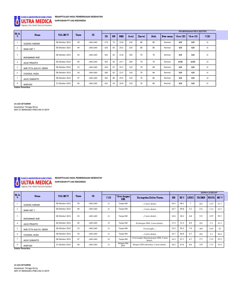 Kesimpulan Hasil MCU PT. LNS 2021 | PDF