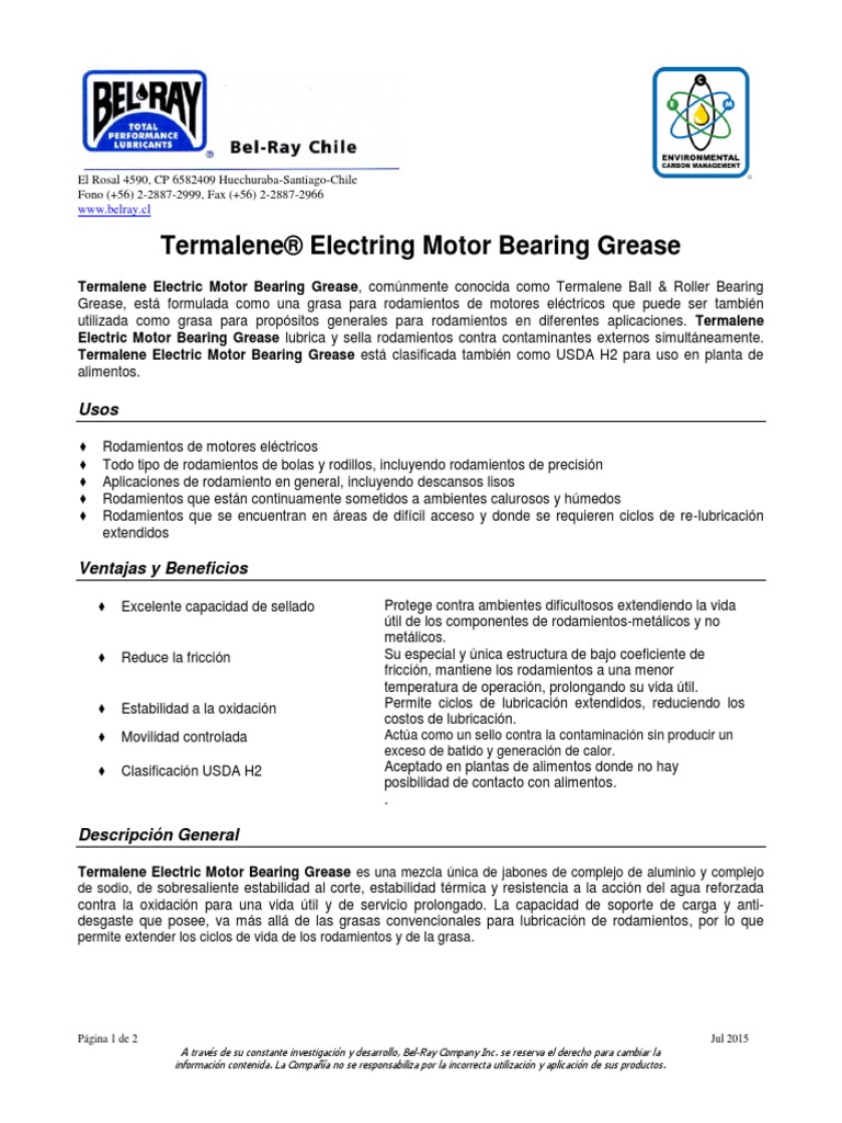 Termalene Electric Motor Bearing Grease | PDF | Lubricante | Alimentos