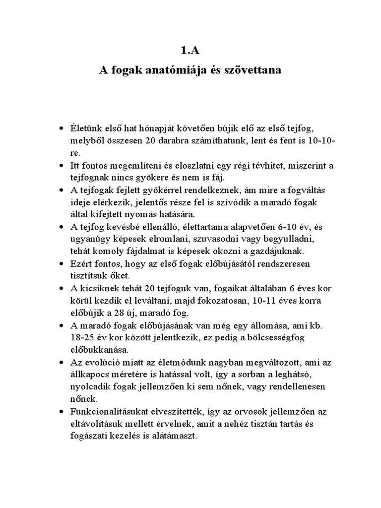 1.A A Fogak Anatómiája És Szövettana | PDF