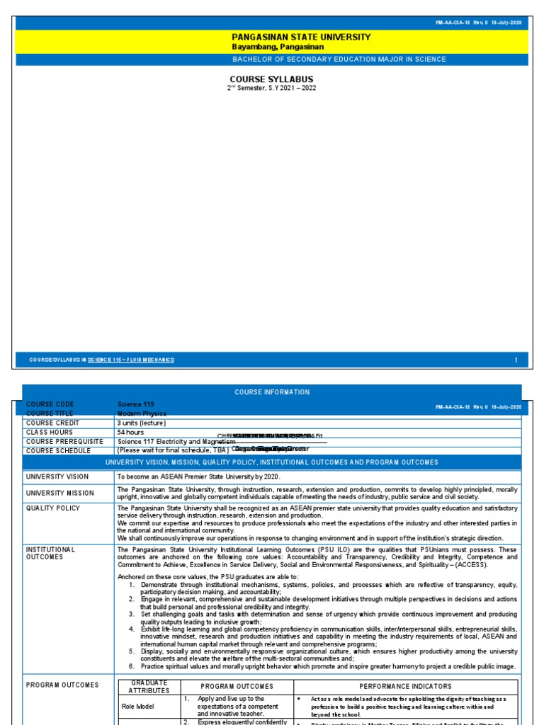 Syllabus - Science 119 - Modern Physics | PDF