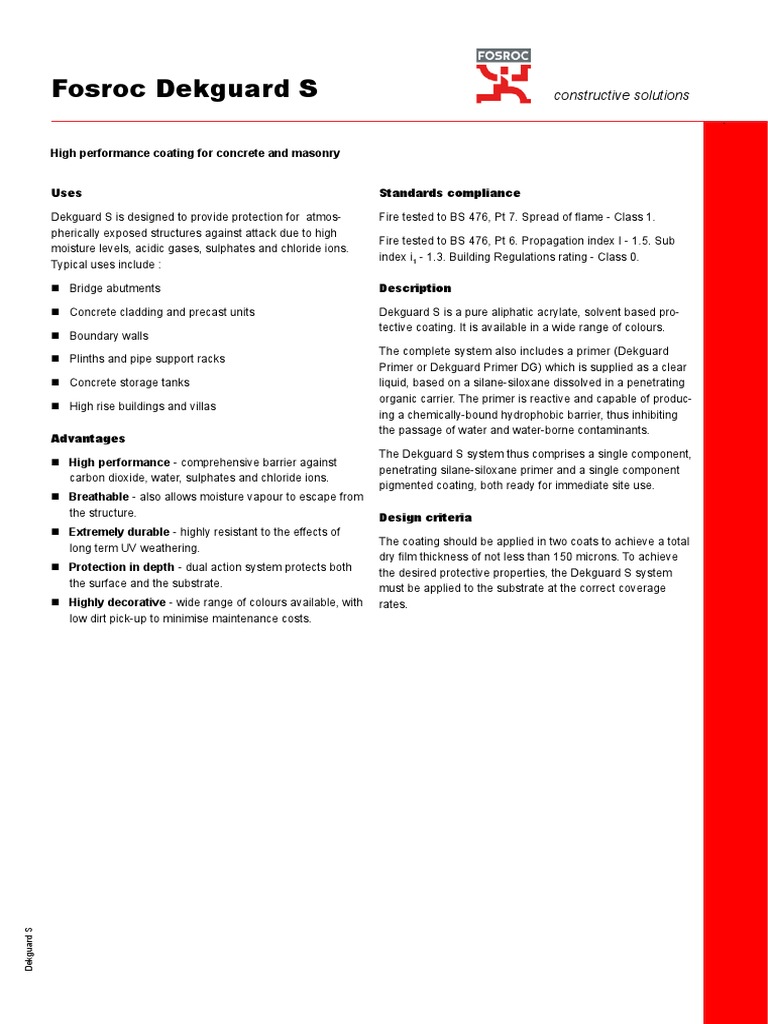 Dekguard S Protective Coating Overview | PDF | Concrete | Water