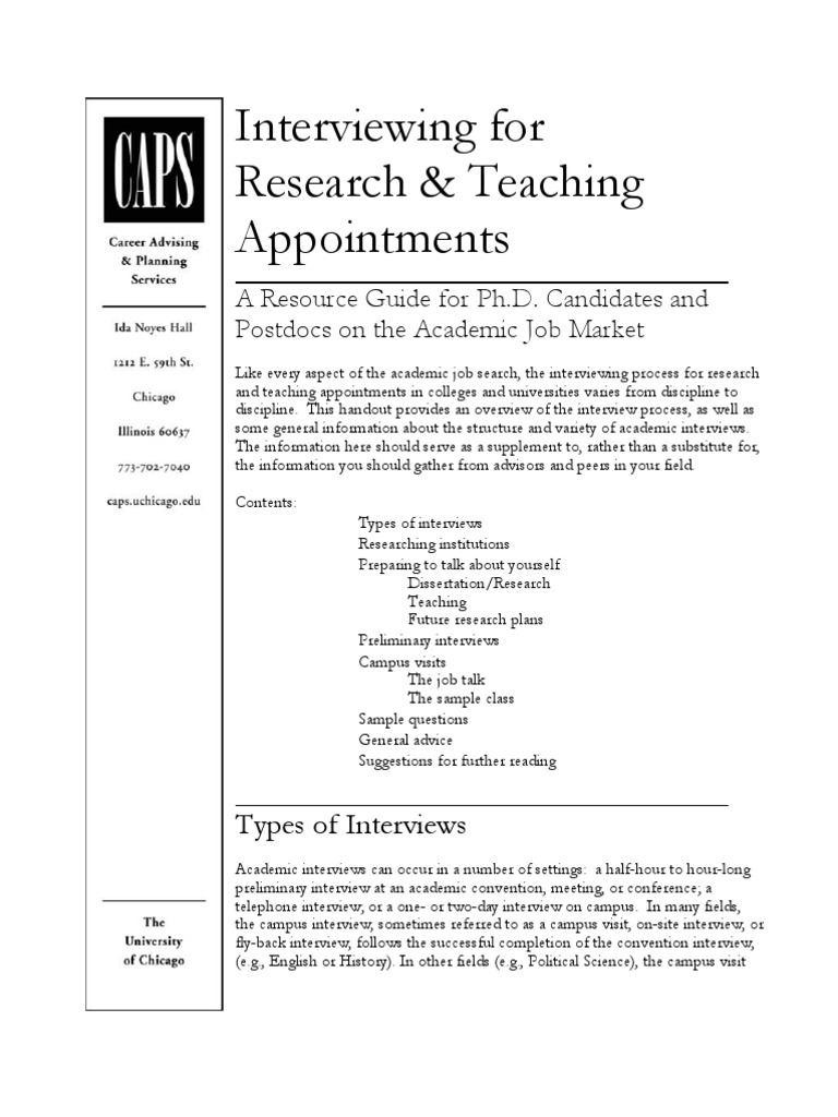 Interviewing For Research & Teaching Appointments | PDF | Interview ...