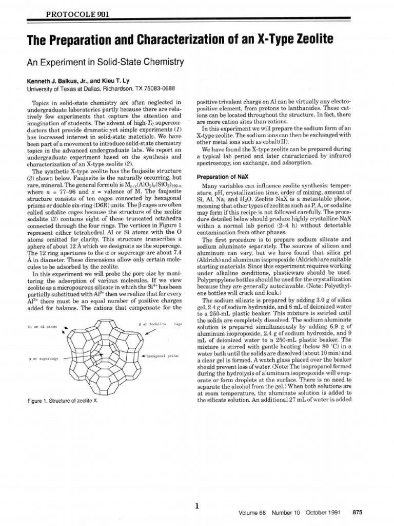 The Preparation and Characterization of An X-Type Zeolite: An ...