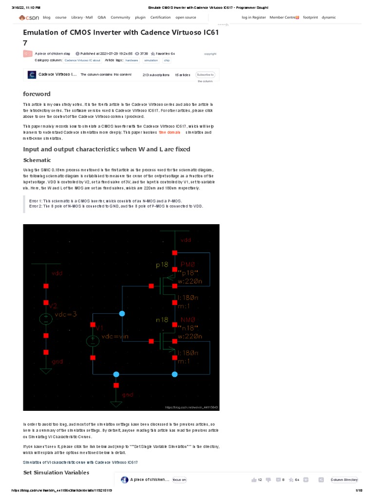 Simulate CMOS Inverter With Cadence Virtuoso IC617 | PDF | Power ...