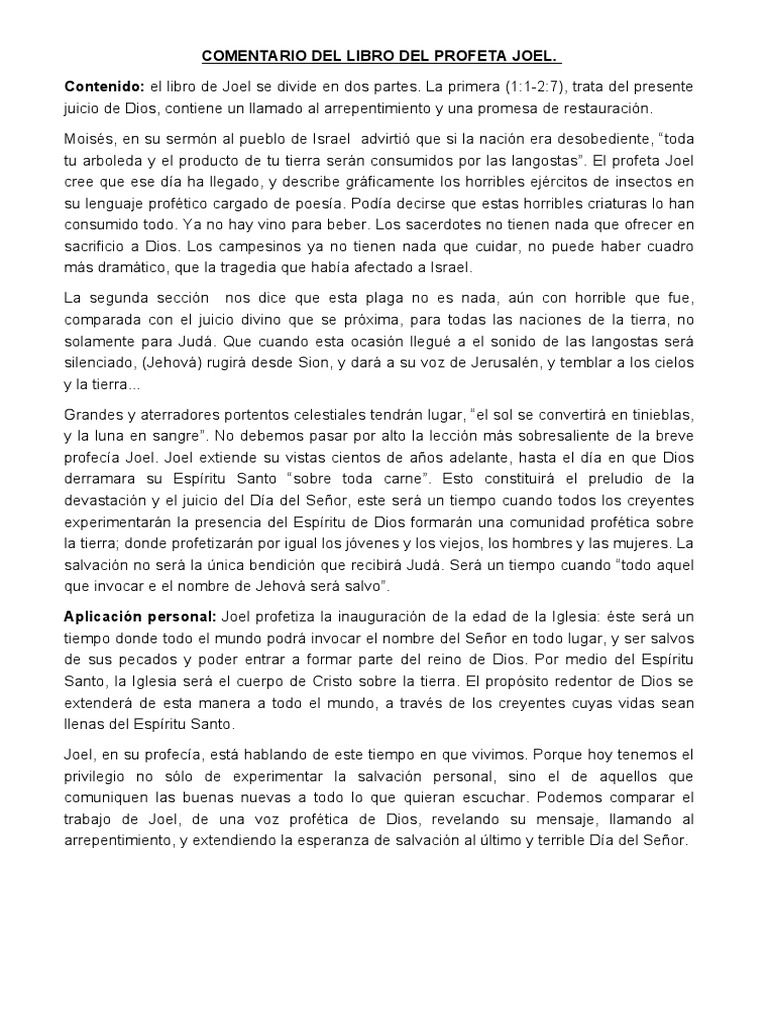 Comentario Del Libro Del Profeta Joel | PDF | Jonás | Salvación