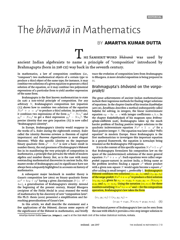 Brahmagupta's Bhāvanā in Mathematics | PDF | Number Theory | Equations