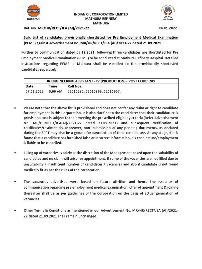 Indian Oil Corporation Limited Mathura Refinery Mathura | PDF | Justice ...