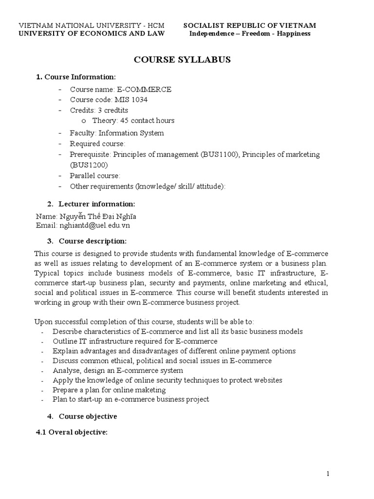 E-Commerce Course Syllabus | PDF | E Commerce | Marketing