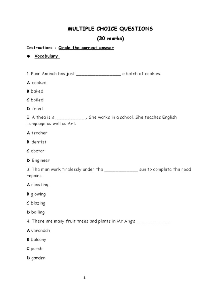 Multiple Choice Questions (30 Marks) : Instructions: Circle The Correct ...
