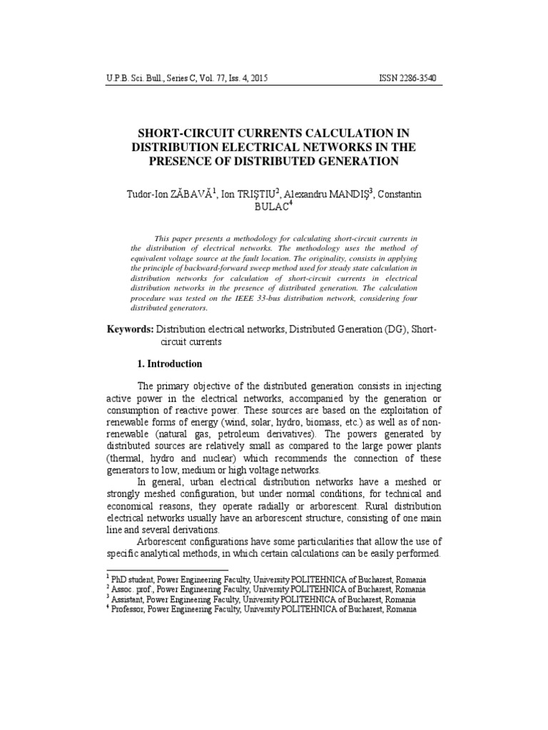 Short-Circuit Currents Calculation in Distribution Electrical Networks in The Presence of ...