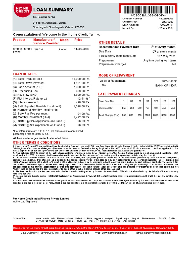 Loan Summary: Congratulations! Welcome To The Home Credit Family | PDF ...