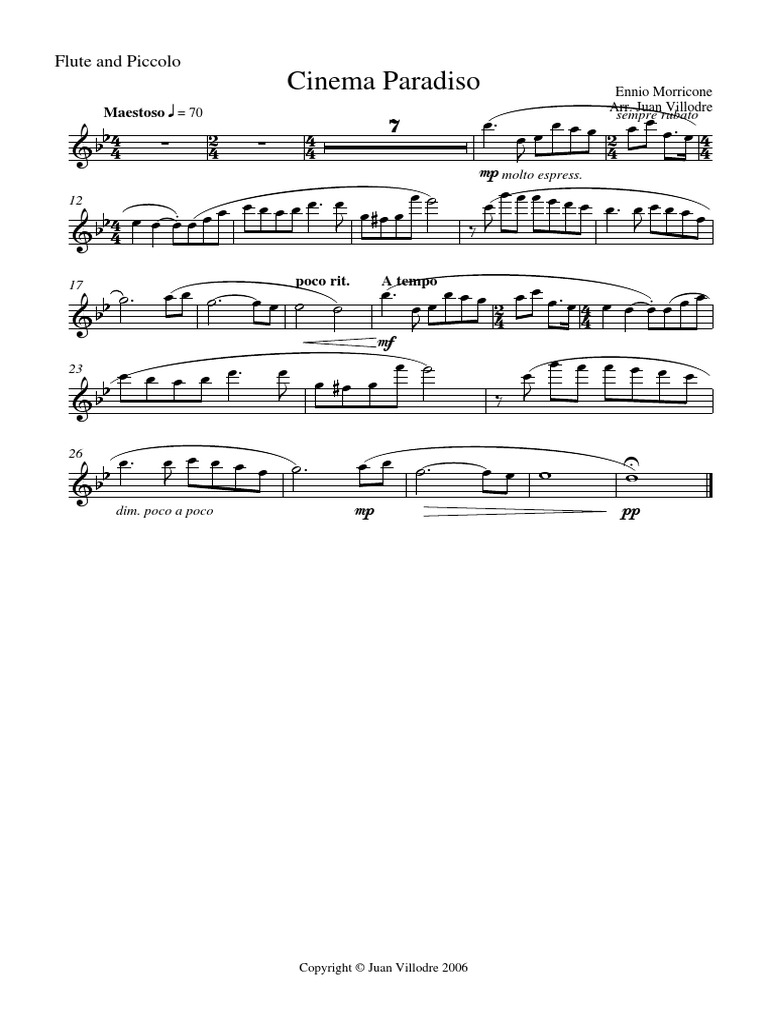 Cinema Paradiso : Flute and Piccolo | PDF | Tempo | Performing Arts