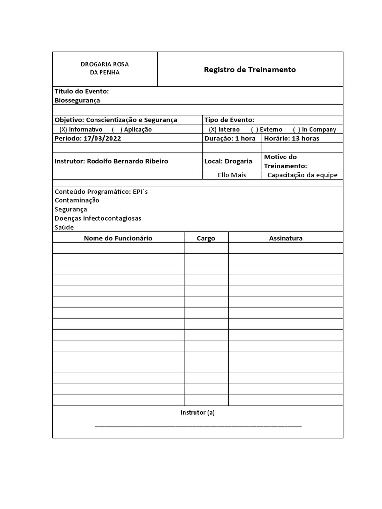 Modelo de Registro de Treinamento | PDF