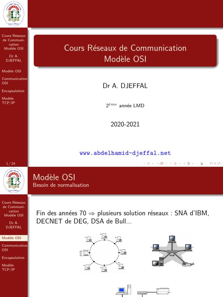 Cours R Eseaux de Communication Mod' Ele OSI: DR A. Djeffal | PDF | Modèle OSI | Suite des ...