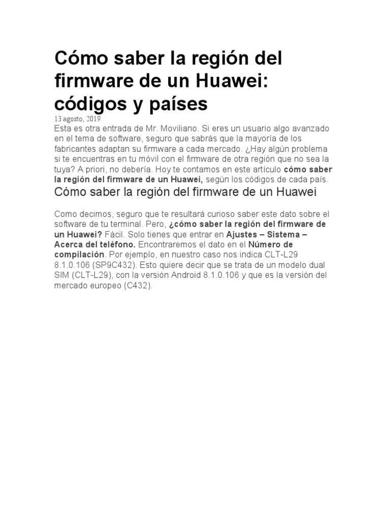Cómo Saber La Región Del Firmware de Un Huawei | PDF | Android (sistema ...