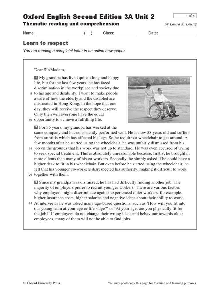 Oxford English Second Edition 3A Unit 2: Learn To Respect | PDF ...