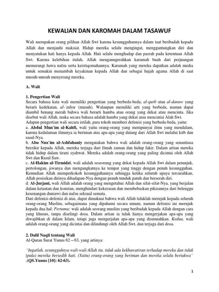 Kewalian Dan Karomah Dalam Tasawuf | PDF Kewalian Dan Karomah Dalam Tasawuf | PDF