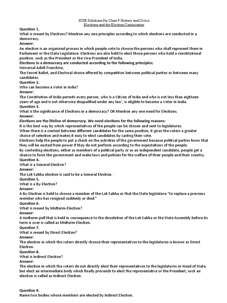 ICSE Solutions For Class 9 History and Civics | PDF | Elections | Voting