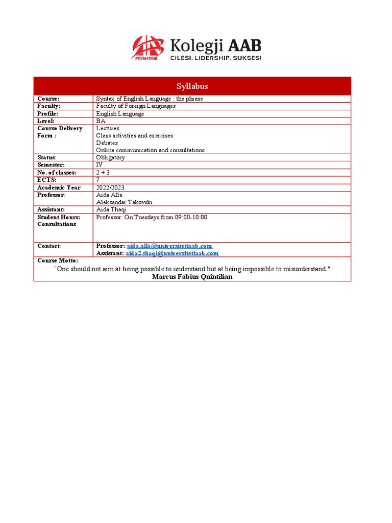 Sintakse e Gjuhes Angleze | PDF