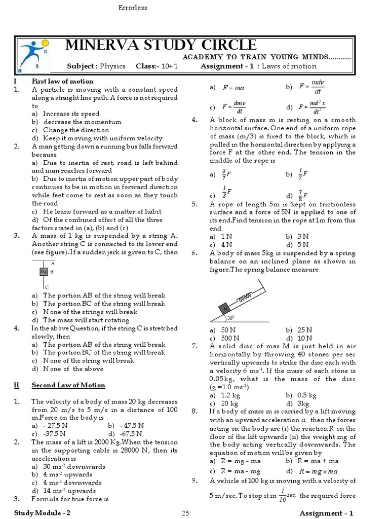 Laws Of Motion Assignment 1 Jee Pdf Force Friction