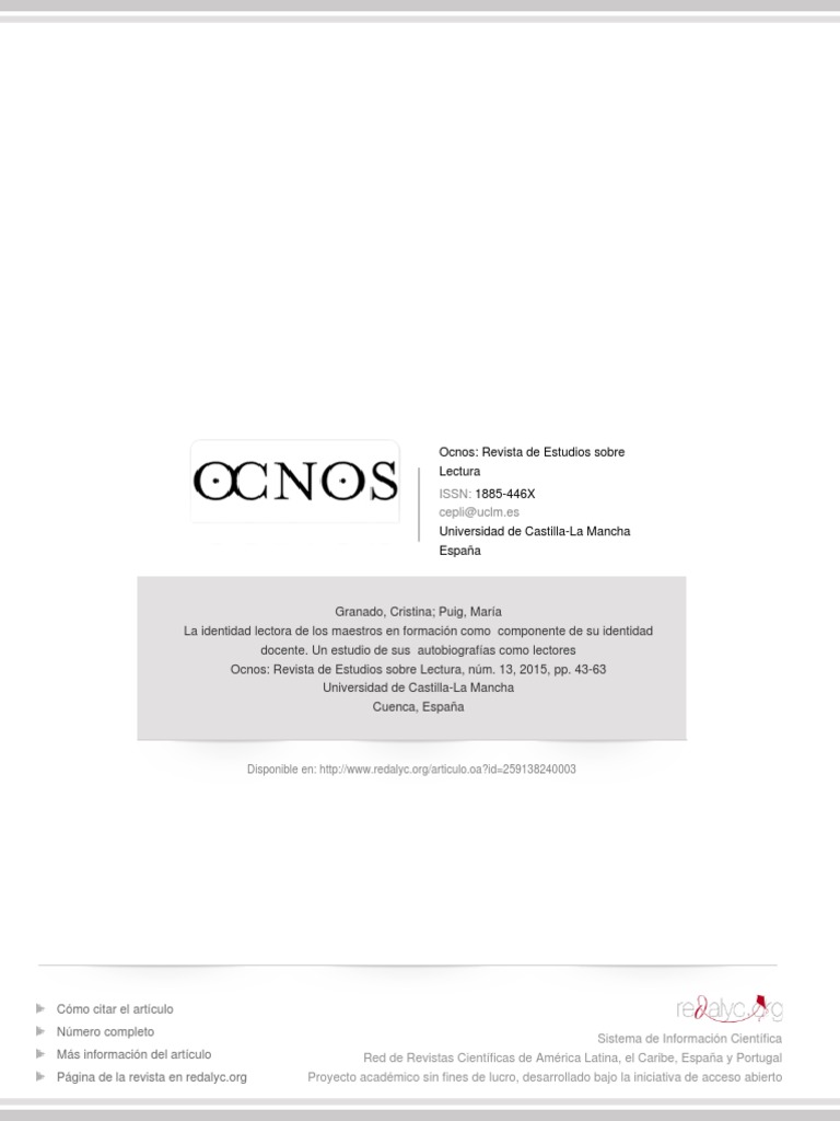 La Identidad Lectora de Los Maestros en Formación Como Componente de Su ...
