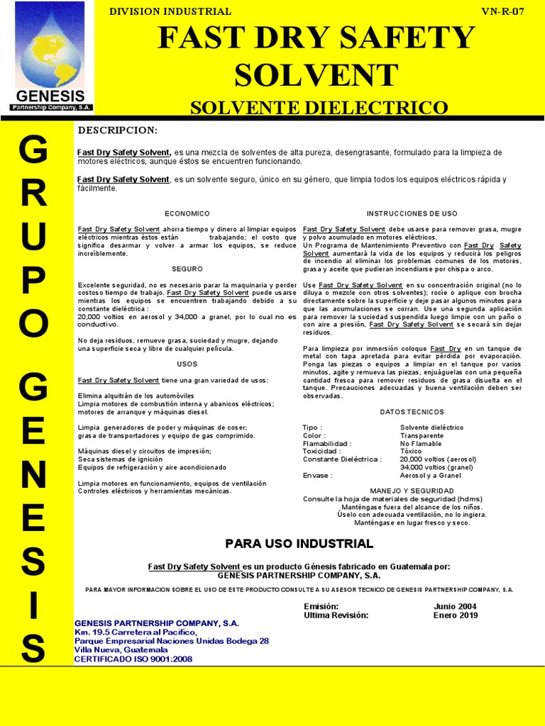 1016 Ficha Técnica Fast Dry Safety Solvent | PDF