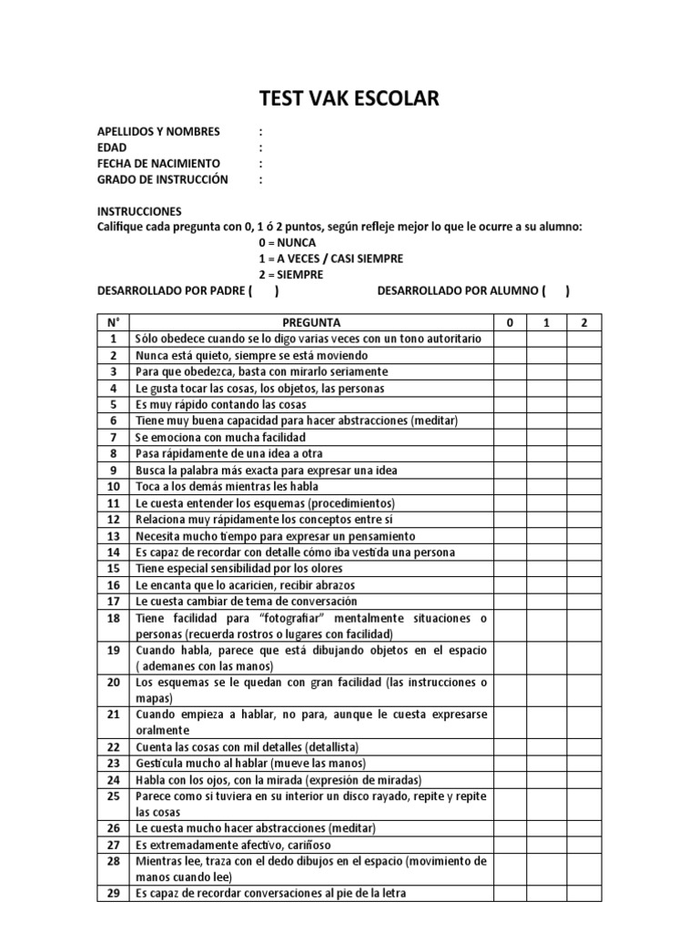 Test Vak Escolar | PDF