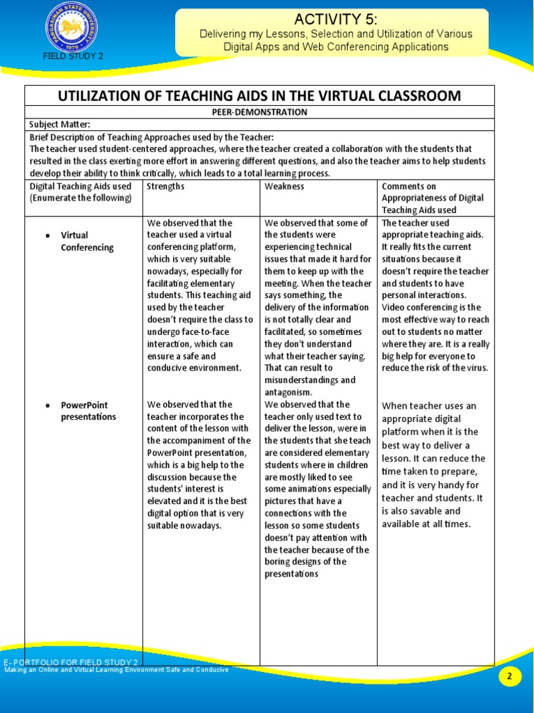 Utilization of Teaching Aids in The Virtual Classroom: Peer ...