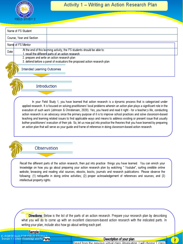 1 FS 2 Activity 1 Writing An Action Research Plan | PDF | Action ...