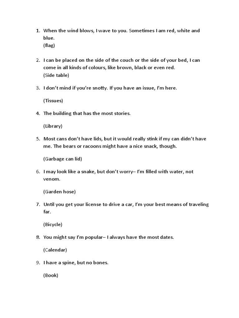 Scavenger Hunt Riddles | PDF