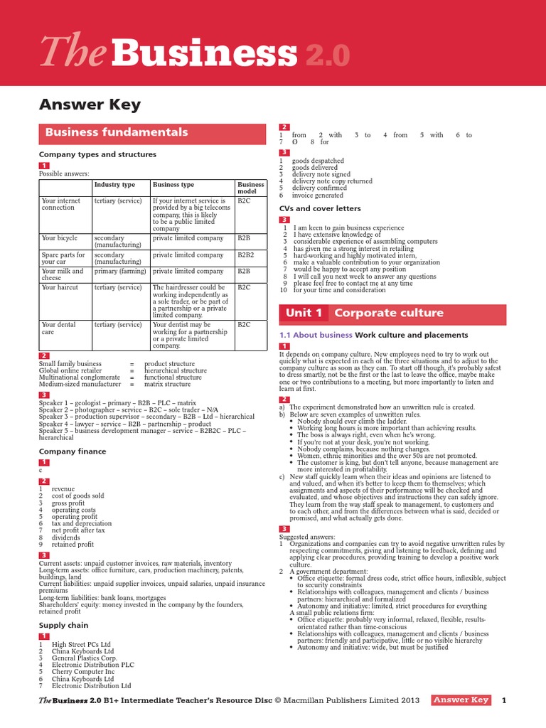 The Business 2.0 Students Answer Key | PDF