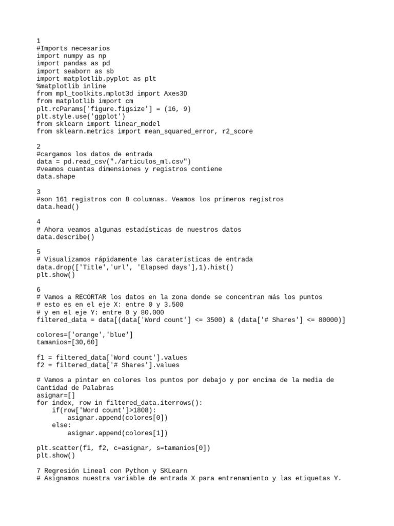 Codigo | PDF | Regresión lineal | Python (lenguaje de programación)