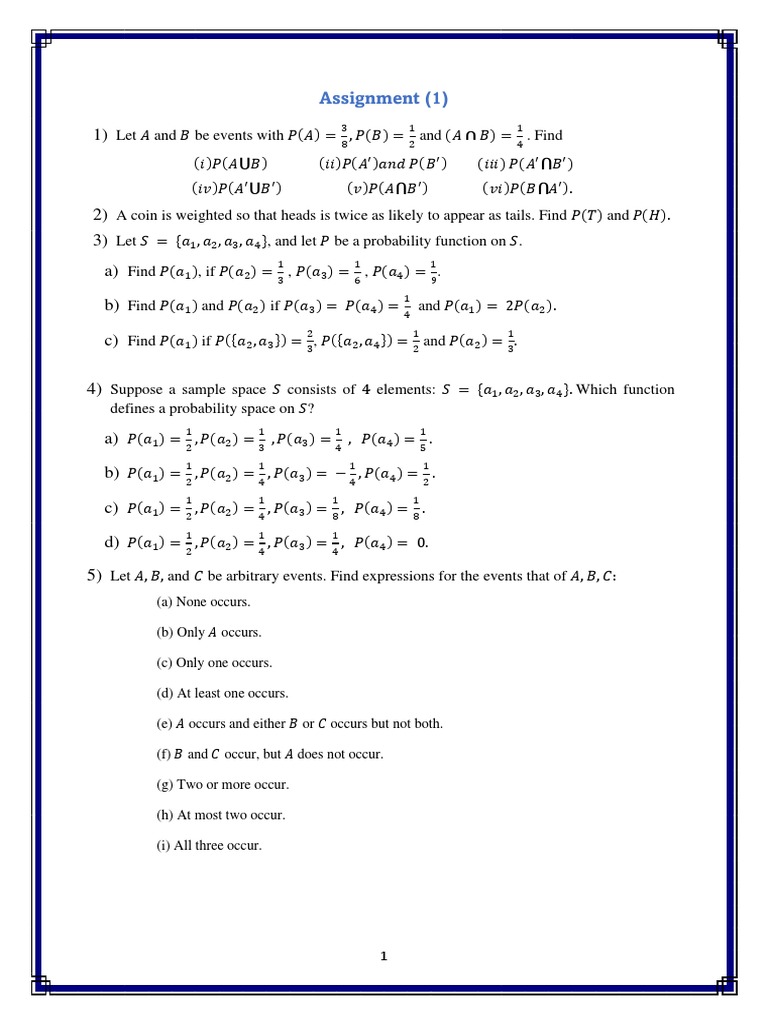 Assignment 1 | PDF | Probability | Mathematics