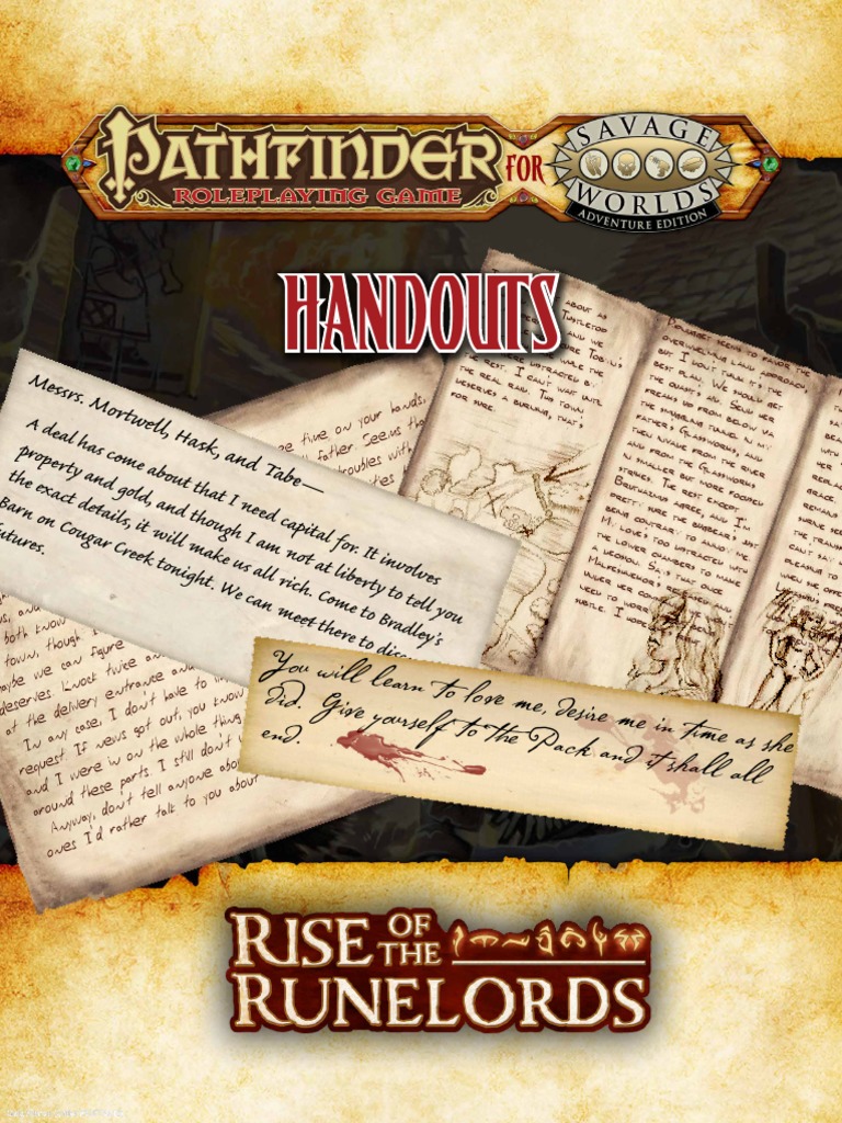 Pathfinder® For Savage Worlds Rise of The Runelords! Handouts (6 Sheets ...