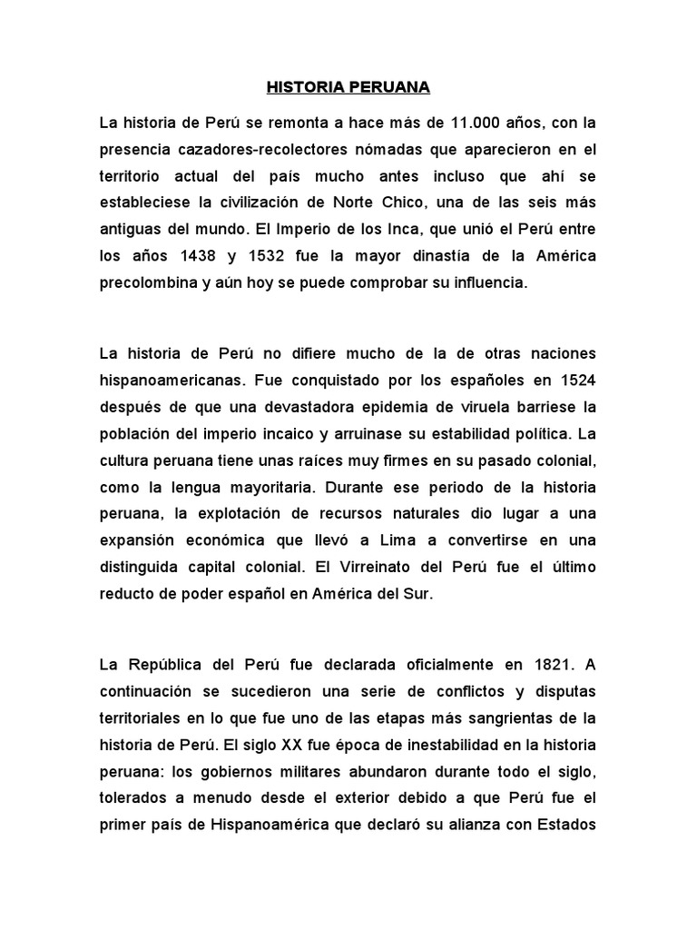 Breve Historia del Perú: Desde los Incas hasta Hoy | PDF