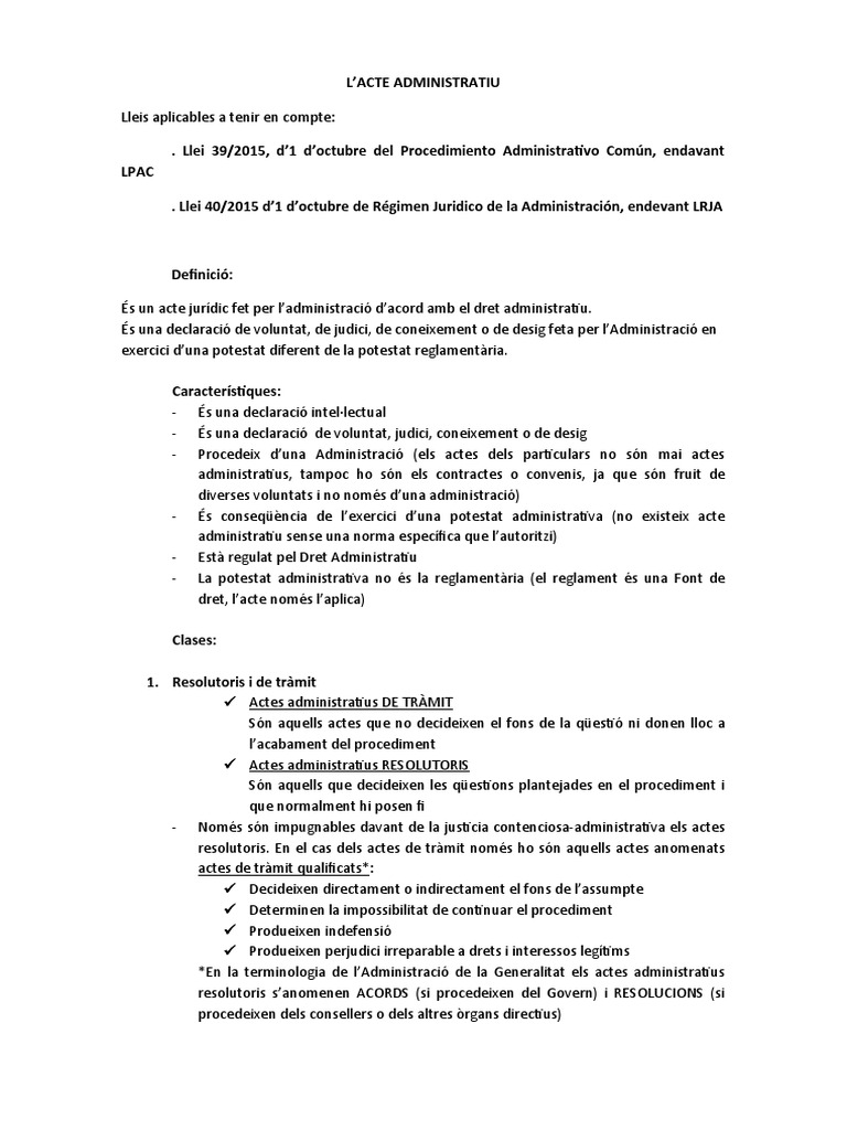 Acte Administratiu: Definició i Tipus | PDF