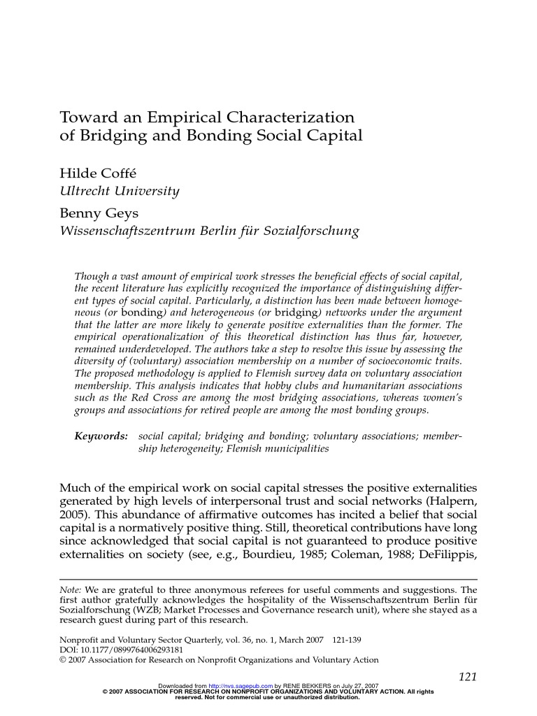Bridging and Bonding | PDF | Social Capital | Psychological Concepts
