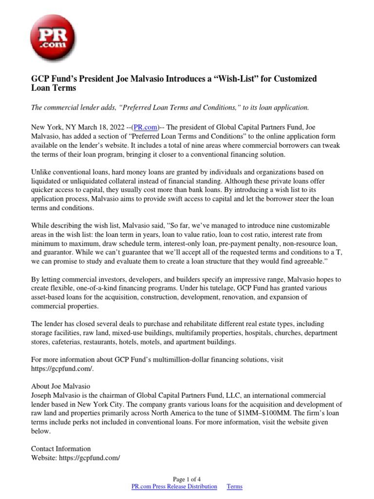 GCP Fund's President Joe Malvasio Introduces A "Wish-List" For ...
