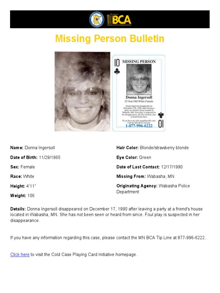 Missing Person Bulletin: Click Here | PDF