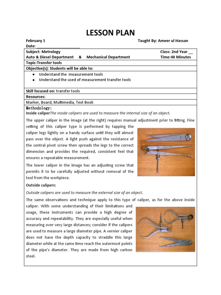 Lesson Plan: Understand The Measurement Tools Understand The Used of ...