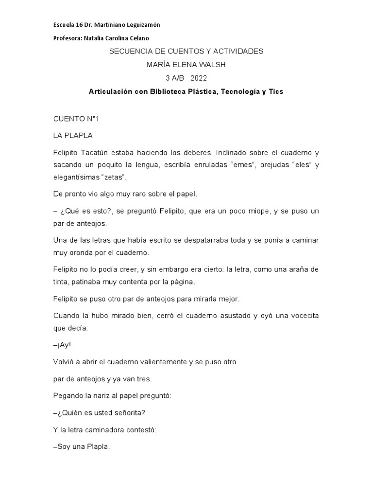 Secuencia de Actividades María Elena Walsh 2022 | PDF