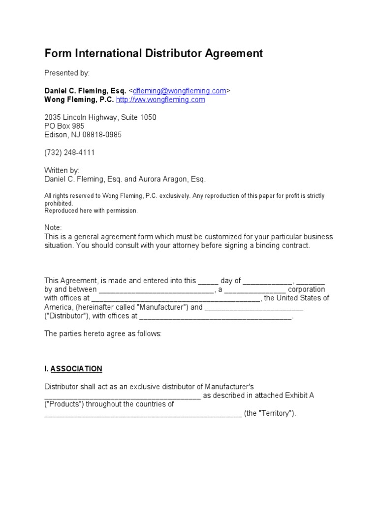 Form International Distributor Agreement | PDF | Legal Liability ...